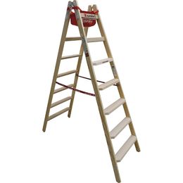 Euroline Holz-Stehleiter mit Komfort-Stufen, beidseitig begehbar, 2 x 7 Stufen