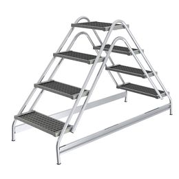 MUNK Aluminium-Arbeitspodest, Stufen aus Stahl-Gitterrost, beidseitig begehbar, 4 Stufen