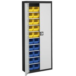 Mauser Magazinschrank mit Sichtlagerkästen, HxBxT 1740 x 680 x 280 mm, zweifarbig, Korpus schwarz, Türen grau, 40 Kästen