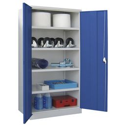 Pavoy Schwerlastschrank, Höhe 1950 mm, 4 Fachböden, grau / blau