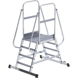 eurokraft pro Alu-Podestleiter, beidseitig begehbar, fahrbar, 2 x 4 Stufen
