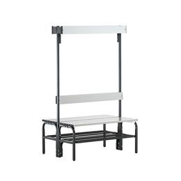 Sypro Umkleidebank mit Aluminiumleisten, HxT 1650 x 725 mm, doppelseitig, Länge 1015 mm, 6 Haken, anthrazit, Schuhrost