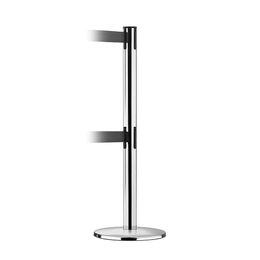 Tensator Gurtabsperrpfosten mit 2 Bändern, verchromt, Band schwarz, Auszugslänge 2300 mm