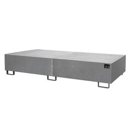 eurokraft pro Regal-Bodenwanne, 1000 l Auffangvolumen, LxBxH 2650 x 1300 x 435 mm, mit Gitterrost, feuerverzinkt
