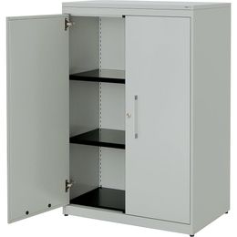 Mauser Flügeltürenschrank, HxB 1180 x 800 mm, Kunststoffplatte, 2 Fachböden, lichtgrau / lichtgrau / lichtgrau