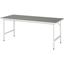 Rau Arbeitstisch, höhenverstellbar, Gestell 30 x 30 mm, Linoleumplatte, BxT 2000 x 800 mm, lichtgRau