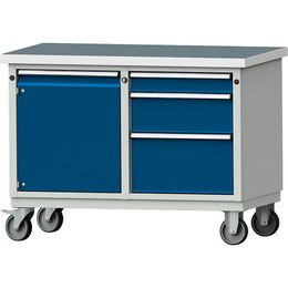ANKE Kompaktwerkbank, BxT 1140 x 650 mm, 1 Schrank, 3 Schubladen, fahrbar, Universalplatte