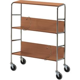 HelgeNyberg Aktenordnerwagen mit Ablageboden, verchromt, 3 Etagen, LxBxH 800 x 340 x 1060 mm, Kirsche-Dekor, ab 5 Stk