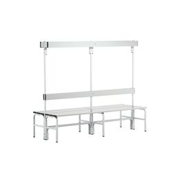 Sypro Umkleidebank aus Edelstahl, HxT 1650 x 725 mm, Länge 1500 mm, 12 Haken, lichtgrau