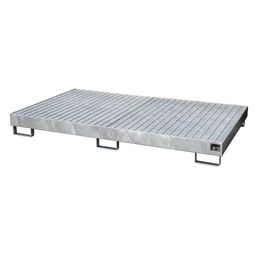 eurokraft pro Regal-Bodenwanne, 240 l Auffangvolumen, LxBxH 2150 x 1300 x 225 mm, mit Gitterrost, feuerverzinkt