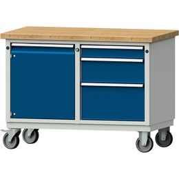 ANKE Kompaktwerkbank, BxT 1140 x 650 mm, 1 Schrank, 3 Schubladen, fahrbar