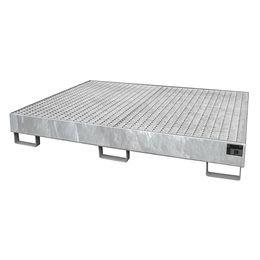 eurokraft pro Regal-Bodenwanne, 257 l Auffangvolumen, LxBxH 1750 x 1300 x 250 mm, mit Gitterrost, feuerverzinkt