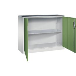 C+P Werkstatt-Beistellschrank mit Flügeltüren, Breite x Tiefe 1200 x 400 mm, lichtgrau / resedagrün