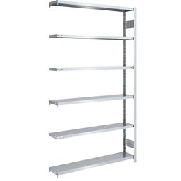 eurokraft pro Lager-Steckregal, verzinkt, HxB 2500 x 1300 mm, mit 6 Stahlböden, Anbauregal, Fachlast 175 kg, Tiefe 300 mm