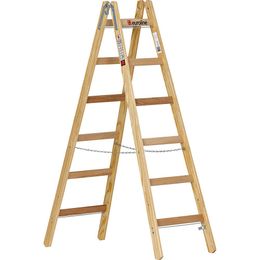 Euroline Holz-Sprossen-Stehleiter, mit Eimerhaken, 2 x 6 Sprossen