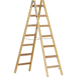 Euroline Holz-Sprossen-Stehleiter, mit Eimerhaken, 2 x 7 Sprossen
