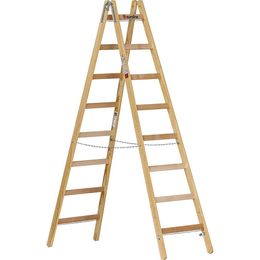Euroline Holz-Sprossen-Stehleiter, mit Eimerhaken, 2 x 8 Sprossen