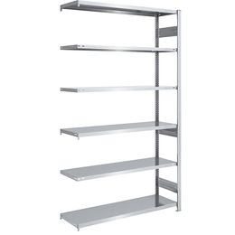 eurokraft pro Lager-Steckregal, verzinkt, HxB 2500 x 1300 mm, mit 6 Stahlböden, Anbauregal, Fachlast 230 kg, Tiefe 500 mm