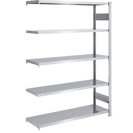 eurokraft pro Lager-Steckregal, verzinkt, HxB 2000 x 1300 mm, mit 5 Stahlböden, Anbauregal, Fachlast 230 kg, Tiefe 500 mm