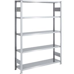eurokraft pro Lager-Steckregal, verzinkt, HxB 2000 x 1300 mm, mit 5 Stahlböden, Grundregal, Fachlast 215 kg, Tiefe 400 mm