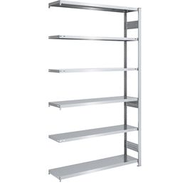 eurokraft pro Lager-Steckregal, verzinkt, HxB 2500 x 1300 mm, mit 6 Stahlböden, Anbauregal, Fachlast 215 kg, Tiefe 400 mm