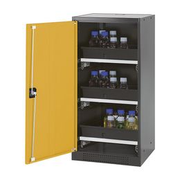 ASECOS Labor-Chemikalienschrank, 1-türig, halbhoch, 3 Auszüge, ohne Sichtfenster, gelb