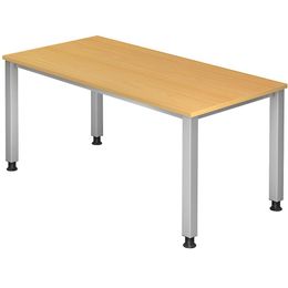 eurokraft pro Schreibtisch, 4-Fuß-Gestell, Breite 1600 mm, alusilber / Dekor Buche