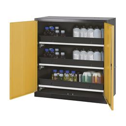ASECOS Labor-Chemikalienschrank, 2-türig, halbhoch, 3 Auszüge, ohne Sichtfenster, gelb