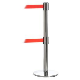 Tensator Gurtabsperrpfosten mit 2 Bändern, verchromt, Band rot, Auszugslänge 2300 mm