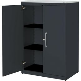 Mauser Flügeltürenschrank, HxB 1180 x 800 mm, Kunststoffplatte, 2 Fachböden, anthrazitgrau / anthrazitgrau / lichtgrau