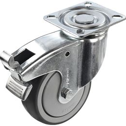 Proroll Gummireifen, thermoplastisch, mit Montageplatte, Rad-Ø x Breite 100 x 32 mm, Lenkrolle mit Doppelstopp