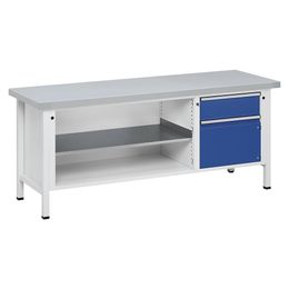 ANKE Werkbank, Gestellbauweise Serie V, 1 Schublade 180 mm, Tür 360 mm, Stahlblechbelag, Teilauszug