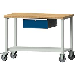 ANKE Kompaktwerkbank, BxT 1140 x 650 mm, 1 Schublade, Buchemassivplatte, fahrbar