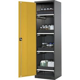 ASECOS Labor-Chemikalienschrank, 1-türig, hoch, 4 Auszüge, ohne Sichtfenster, gelb