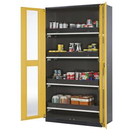 ASECOS Labor-Chemikalienschrank, 2-türig, hoch, 4 Auszüge, mit Sichtfenster, gelb