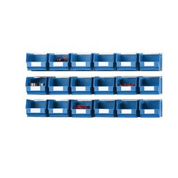 Einhängeschienen-Set mit Sichtlagerkästen, 3 Schienen, 18 Kästen, blau kaiserkraft