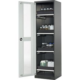 ASECOS Labor-Chemikalienschrank, 1-türig, hoch, 4 Auszüge, mit Sichtfenster, grau