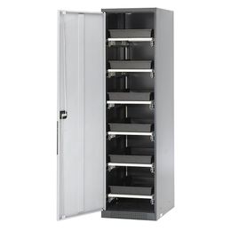ASECOS Labor-Chemikalienschrank, 1-türig, hoch, 6 Auszüge, ohne Sichtfenster, grau