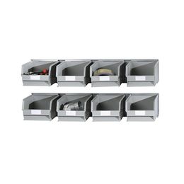 Einhängeschienen-Set mit Sichtlagerkästen, 2 Schienen, 8 Kästen, grau kaiserkraft