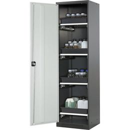 ASECOS Labor-Chemikalienschrank, 1-türig, hoch, 4 Auszüge, ohne Sichtfenster, grau