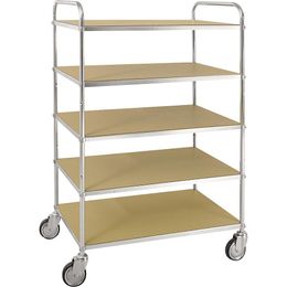 Kongamek ESD-Etagenwagen, 4 Lenkrollen, 5 Ladeflächen, LxBxH 980 x 585 x 1445 mm, ab 2 Stk