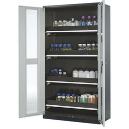 ASECOS Labor-Chemikalienschrank, 2-türig, hoch, 4 Auszüge, mit Sichtfenster, grau