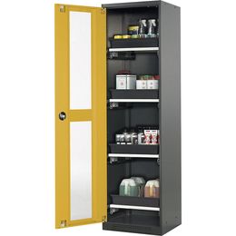 ASECOS Labor-Chemikalienschrank, 1-türig, hoch, 4 Auszüge, mit Sichtfenster, gelb