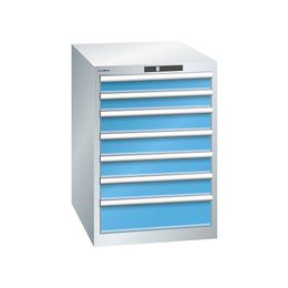 LISTA Schubladenschrank, Stahlblech, HxB 800 x 564 mm, 7 Schubladen, lichtgrau / lichtblau