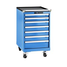 LISTA Schubladenschrank, Stahlblech, HxB 990 x 564 mm, 7 Schubladen, fahrbar, lichtblau