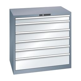 LISTA Schubladenschrank, Stahlblech, HxB 1000 x 1023 mm, 6 Schubladen, Tragkraft 200 kg, grau metallic / lichtgrau