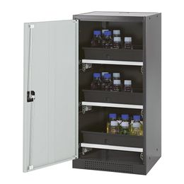 ASECOS Labor-Chemikalienschrank, 1-türig, halbhoch, 3 Auszüge, ohne Sichtfenster, grau