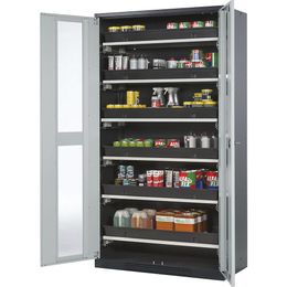 ASECOS Labor-Chemikalienschrank, 2-türig, hoch, 6 Auszüge, mit Sichtfenster, grau