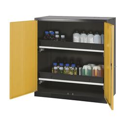 ASECOS Labor-Chemikalienschrank, 2-türig, halbhoch, 2 Auszüge, ohne Sichtfenster, gelb