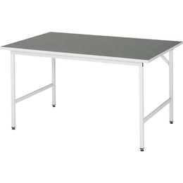 Rau Arbeitstisch, höhenverstellbar, Gestell 30 x 30 mm, Linoleumplatte, BxT 1500 x 1000 mm, lichtgRau